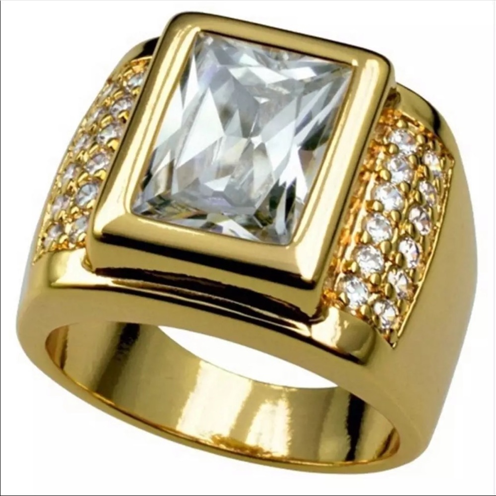 Big Fashion Dubai Gold Zircon Men's Ring Wedding - Gem